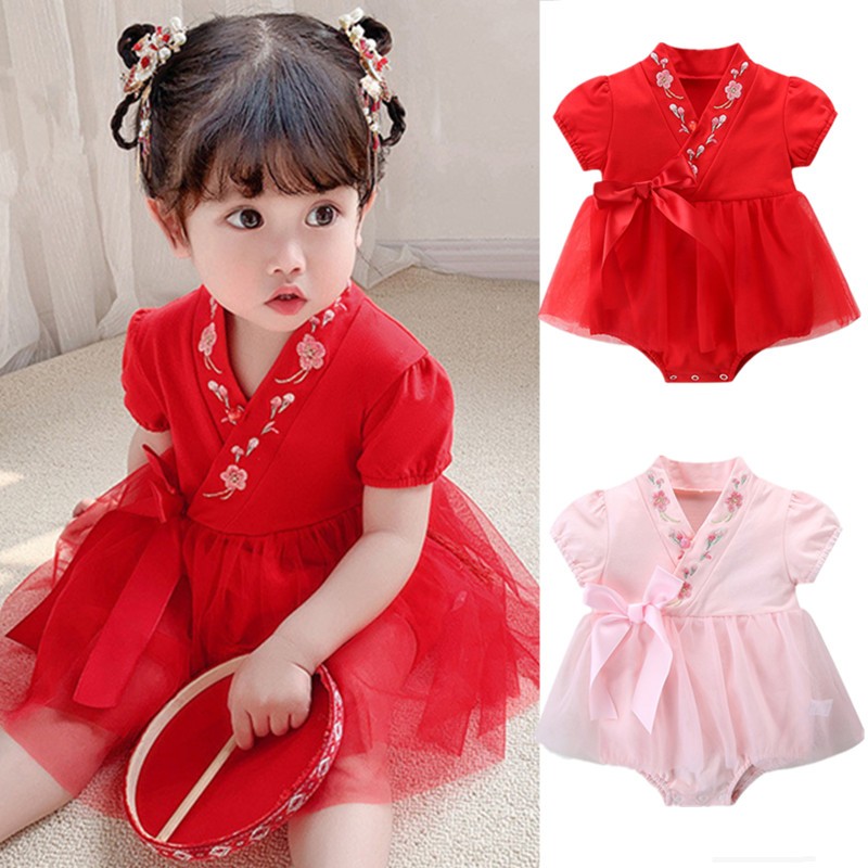 Baby Cheongsam Baby Full Moon Clothes Hundred Day Red Girls Chinese ...