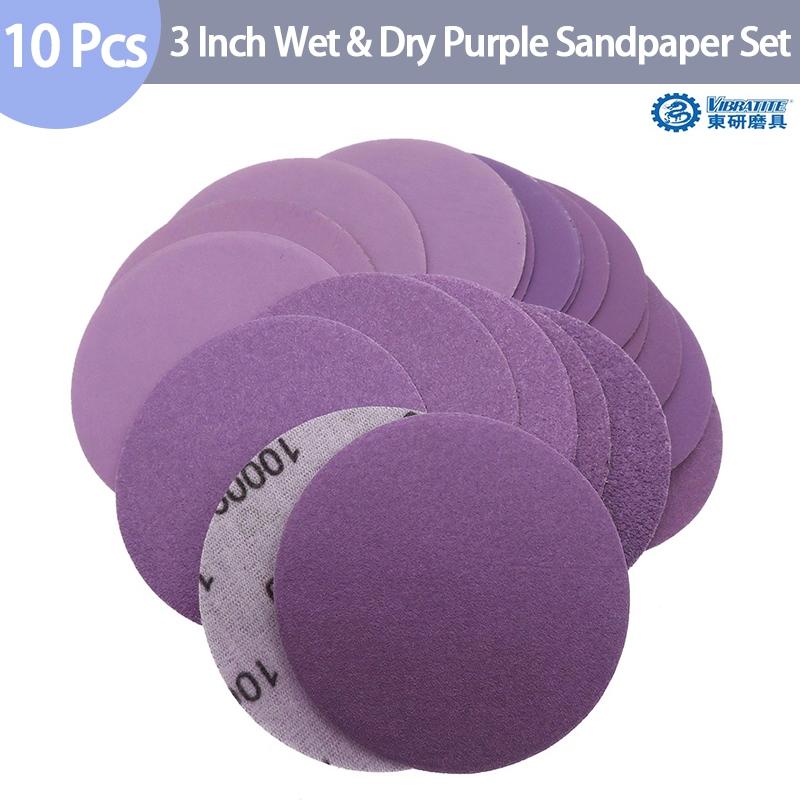 10PCS 3" Inch Wet&Dry Sanding Discs Sandpaper Hook and Loop Pads Grit ...