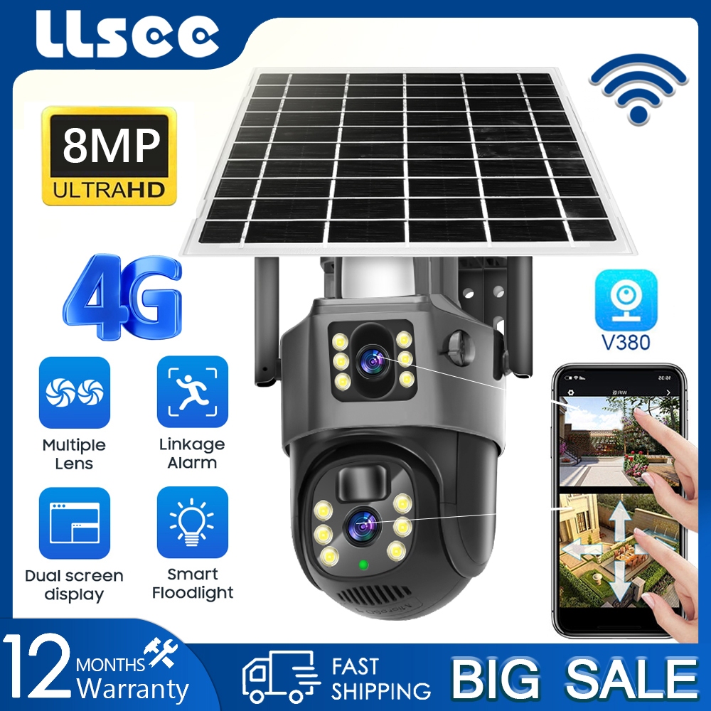 LLSEE V380 Pro 4K 8MP 4G SIM card solar CCTV wireless camera CCTV ...