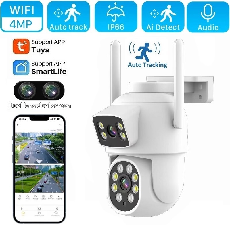 Tuya Smart Life 4MP PTZ Wifi Camera Outdoor Dual Lens&Dual Screen ...