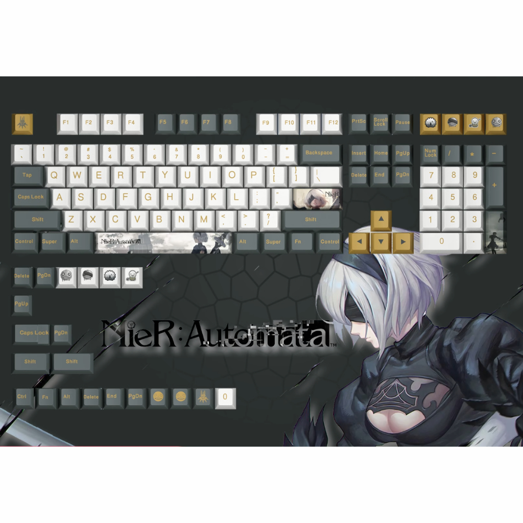 130 Keys Game Anime NieR Automata 2B Keycaps PBT Dye Sub Keycap Cherry ...