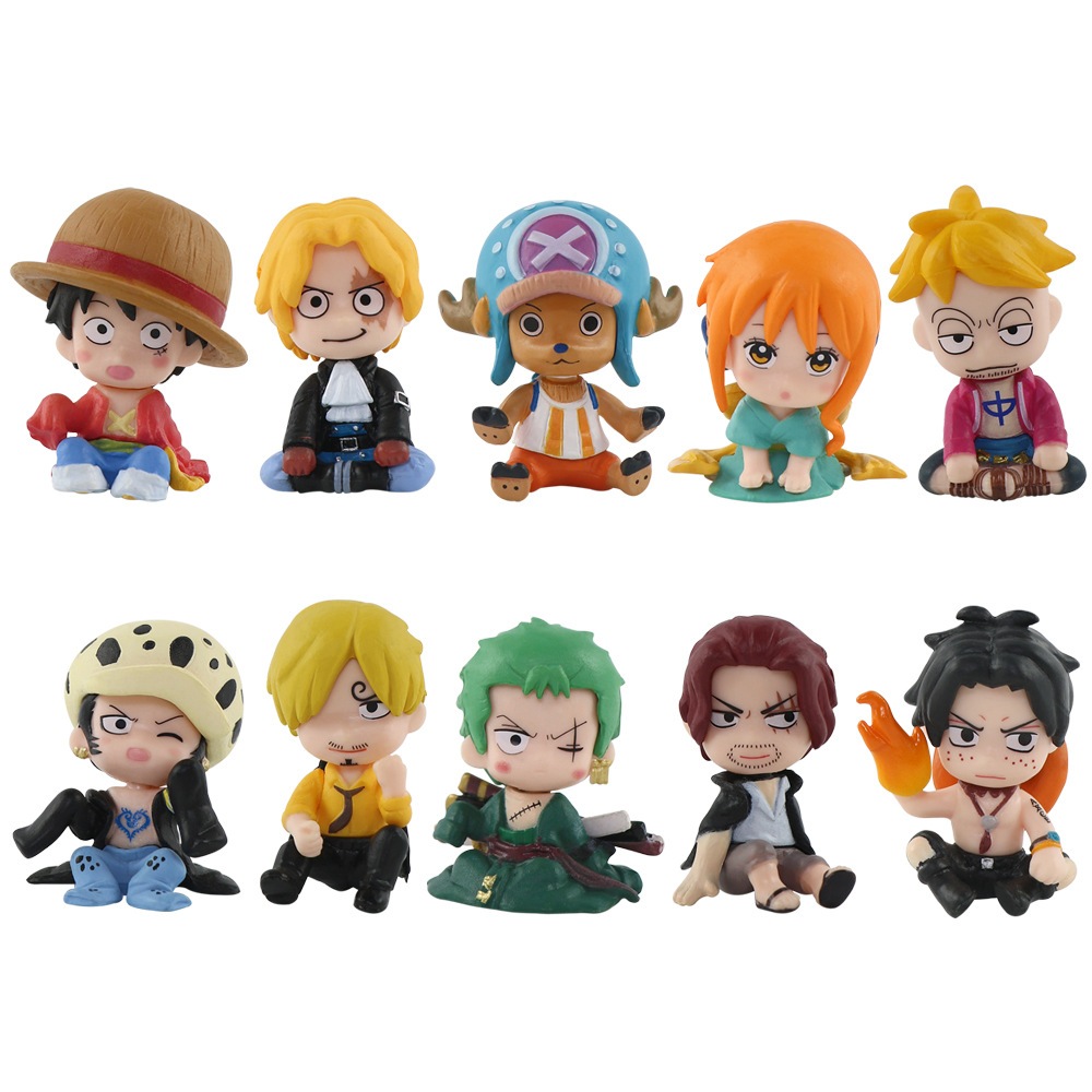 10Pcs/Set Q Version One Piece Anime Figure Sit Luffy Zoro Chopper Sanji ...