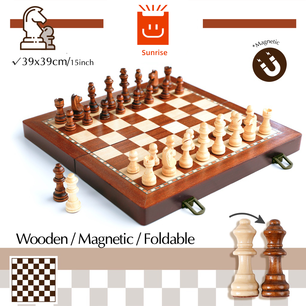 [Sunrise] 39cm Chess Board Tournament Size Magnetic Solid Wooden Chess ...