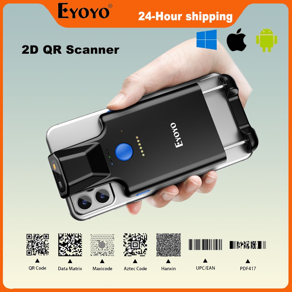 Eyoyo 2D Back Clip Bluetooth Barcode Scanner Work with Phone, Portable Barcode Reader with ...