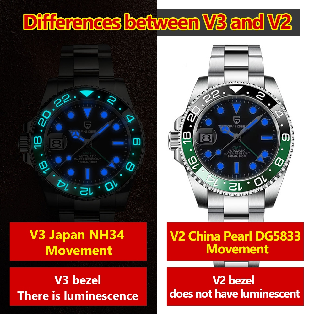Pagani Design watch 40MM automatic watch GMT Seiko NH34 watch men 100M submariner Ceramic bezel ...