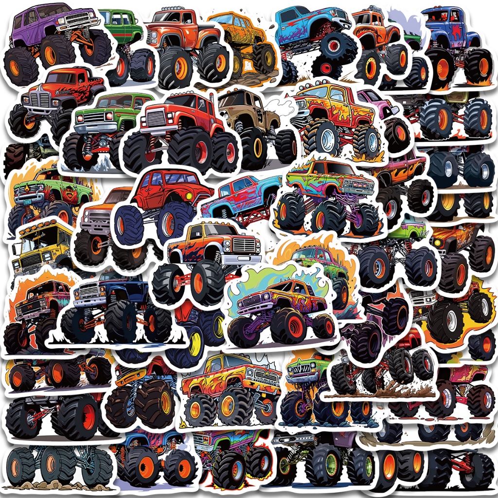 50 pcs Cartoon monster truck stickers Graffiti Cartoon Skateboard ...