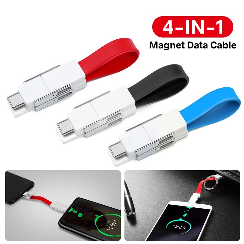 4 In 1 Keychain Usb Cable Magnetic Short Cable Power Bank Charge for ...