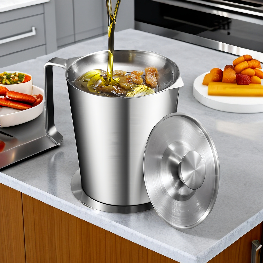 304 Stainless Steel Grease Container with Strainer - Premium Oil Keeper ...