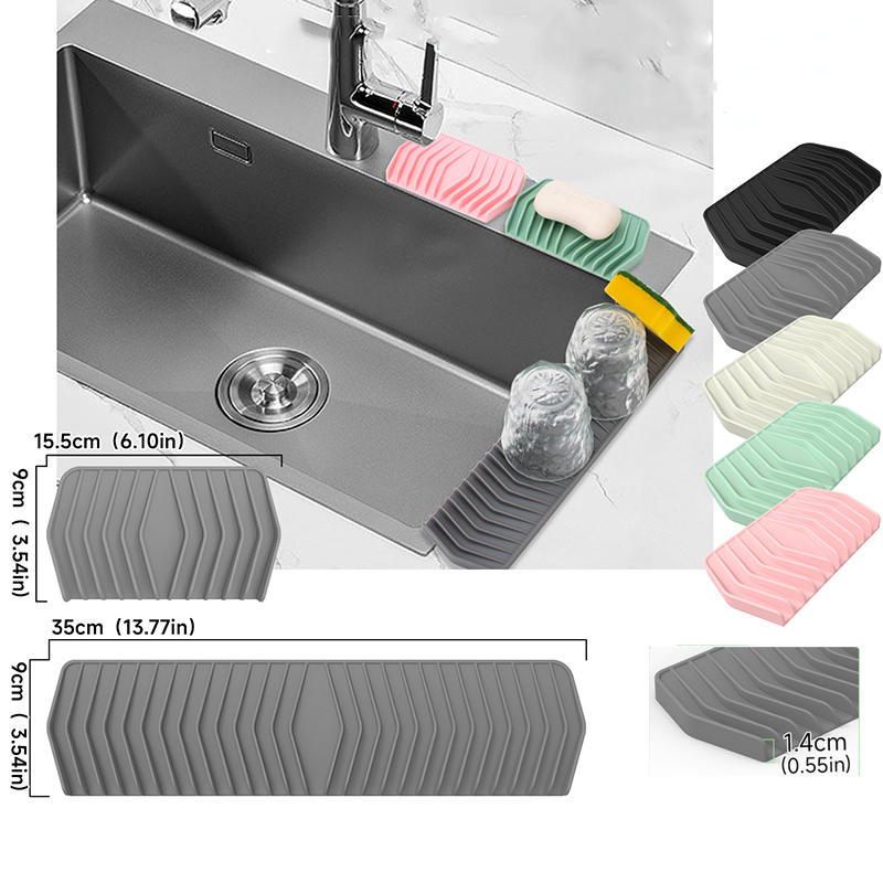 NEW Silicone Faucet Mat Kitchen Sink Tray Soap Dispenser Sponge Drain ...