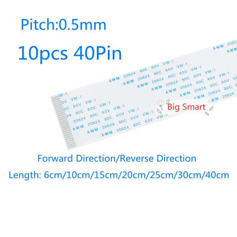 10 pcs 40pin Pitch 0.5mm FFC FPC Ribbon Flexible Flat Cable LCD Cable ...