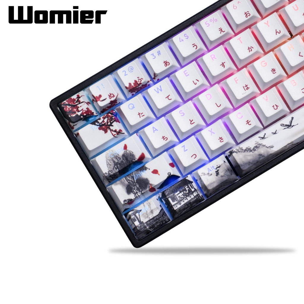 WOMIER 127 Keys Shine-Through Plum Flower Keycaps Cherry Profile PBT ...