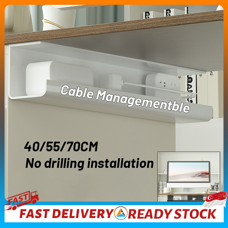 Under Desk Cable Management Under Table Cable Tray No-Drill Cord ...