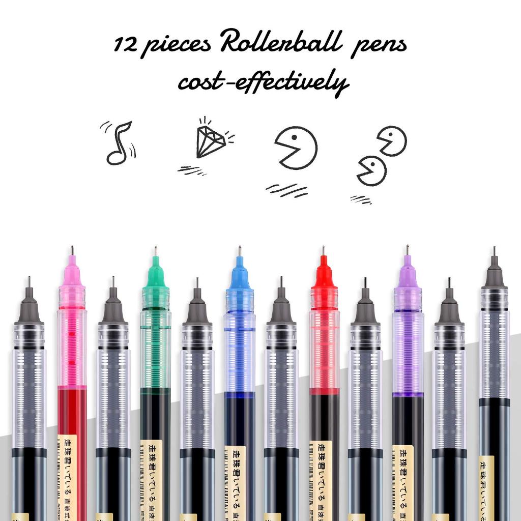 Rolling Ball Pens Quick-Drying Ink 0.5mm Extra Fine Point Straight ...