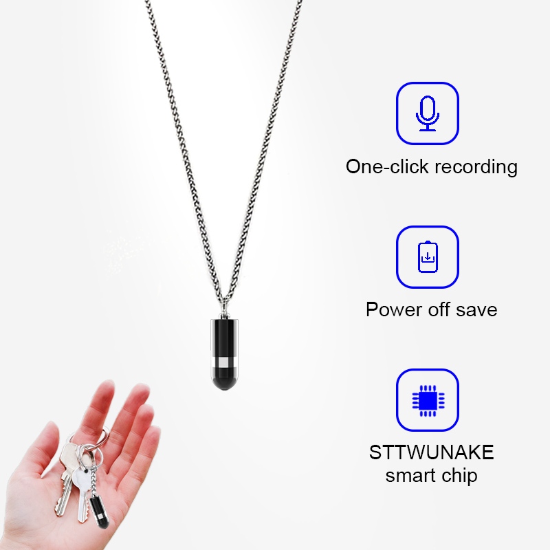 STTWUNAKE Mini Voice Activated Recorder Necklace Spy Digital Audio ...