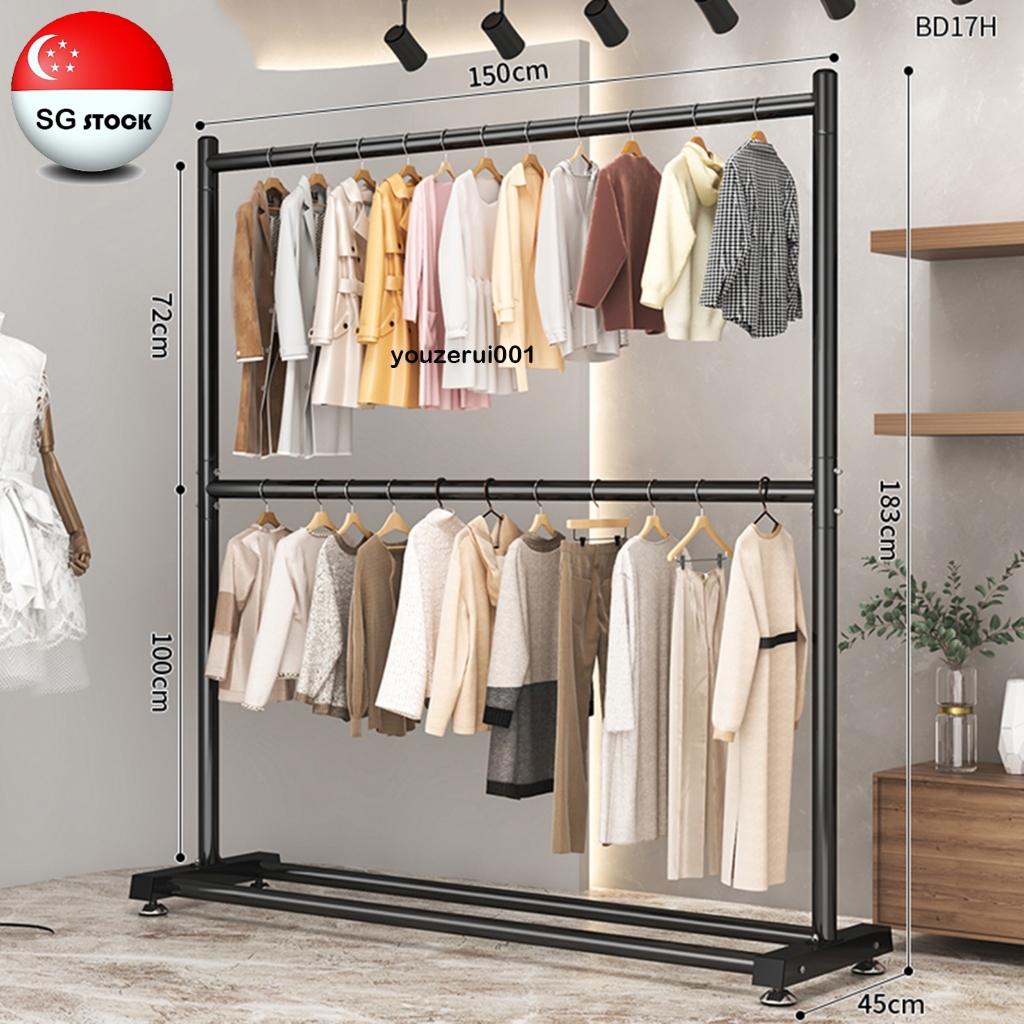 [SG STOCK] Double Pole Cloth Rack Stand Floor Cloth Hanger Rack Clothes ...