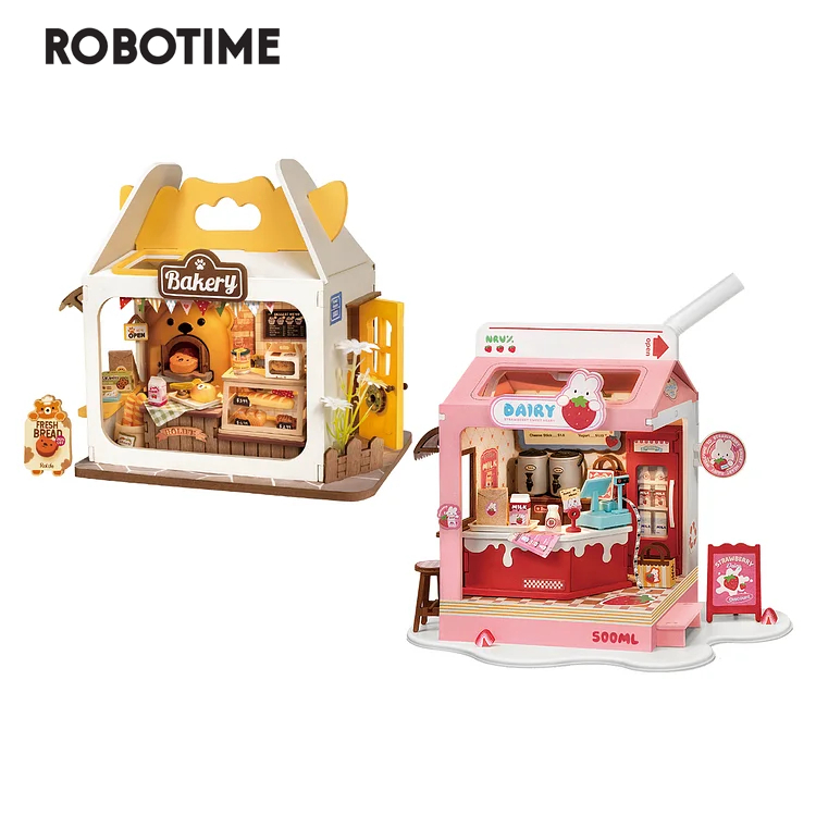 Robotime Rolife Rolife Teddy’s Breadbox ＆ Strawberry Milk Box Food Box ...