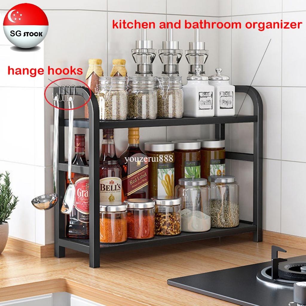 [SINGAPORE STOCK] 2 Tire Condiment Shelf Rack Kitchen Countertop ...
