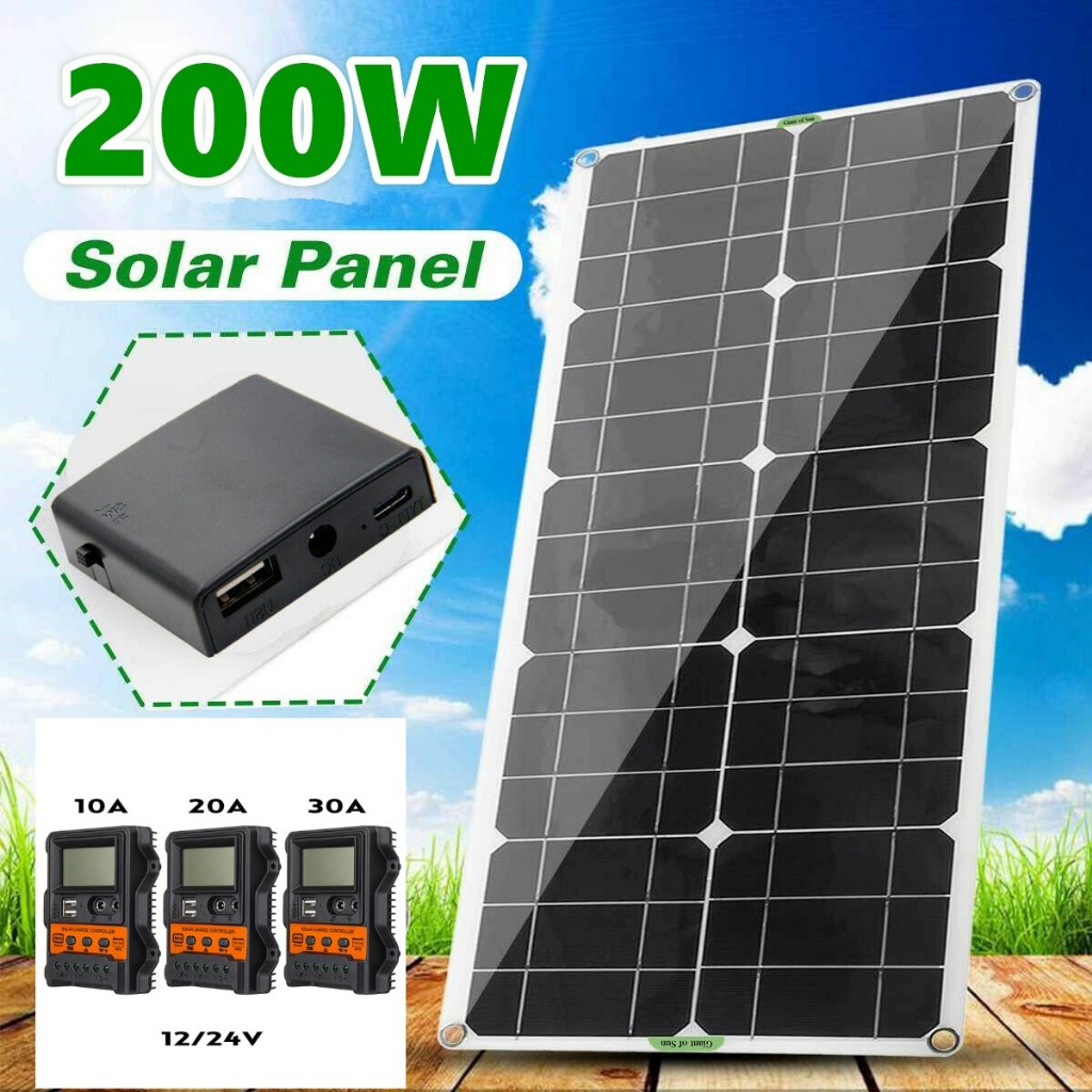 200W Solar Panel Kit Complete 12V USB With 10-30A Controller Solar Car ...