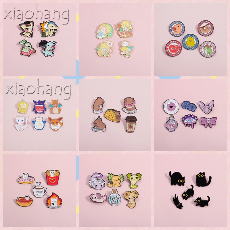 2-6pcs/set Cute Animal Enamel Pins Set Cartoon Anime Brooch Cute ...