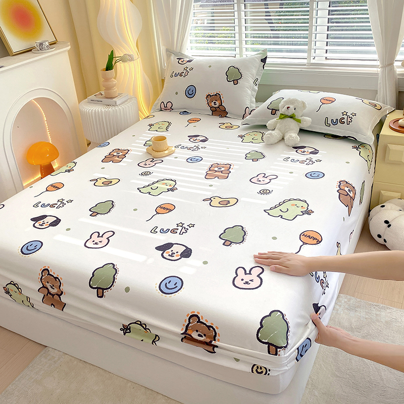 1000T 100% Small fresh cartoon cute Printed Fitted Bedsheet Single ...