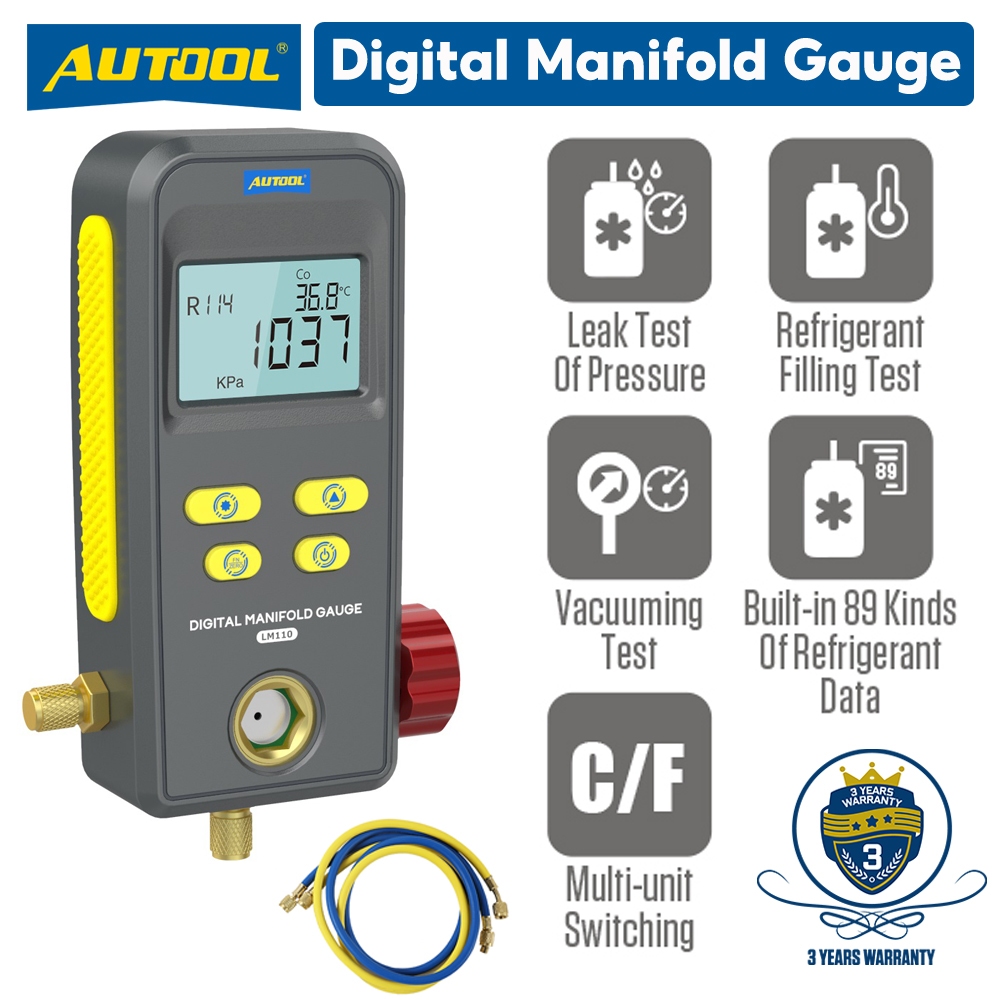 AUTOOL Digital Manifold Gauge LM110 HVAC Cold Medium Vacuum Pressure ...