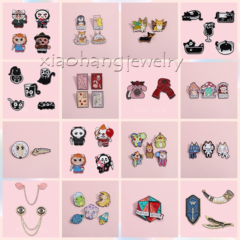 2-5Pcs/Set Cartoon Brooch Set Frog Space Mushrooms Joker Black Cat Dog ...