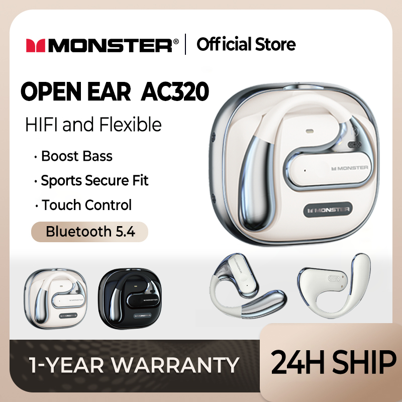 Monster AC320 Bluetooth Earphones 5.4 OWS Open Ear Wireless Earbuds ...