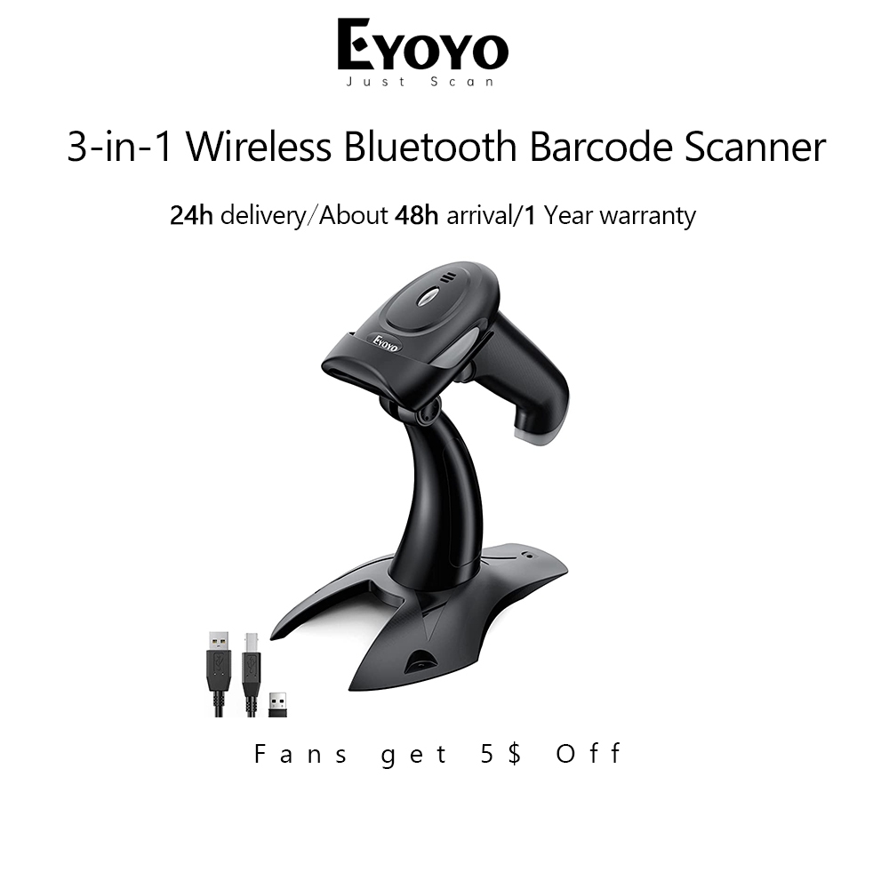 [🔥Durable & sturdy🔥]Eyoyo Wireless Barcode Scanner With Stand, 3-in-1 ...