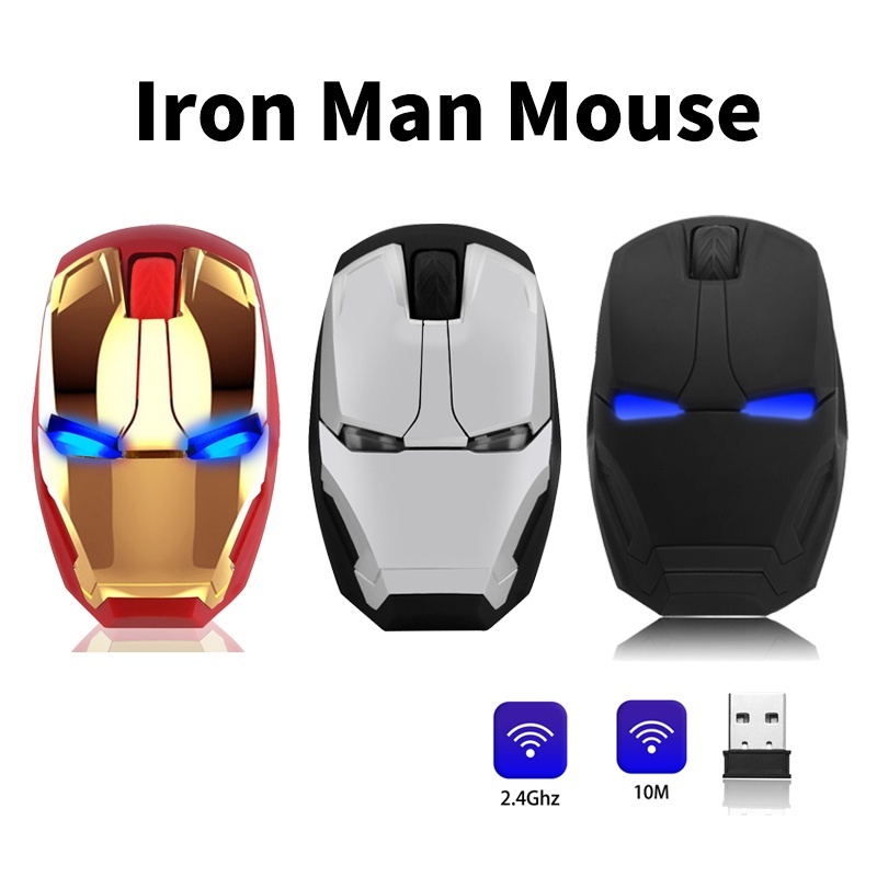 Iron Man Wireless Mouse Silent USB Optical Computer Gaming Mouse 1600 ...