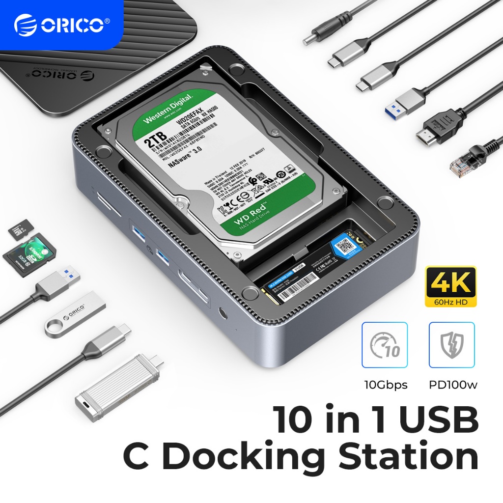 ORICO Docking Station with Dual M.2 NVME SSD Case 3.5 Hard Drive ...