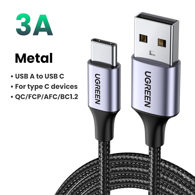 Ugreen 3A Type c Fast Nylon Charging Cable Phone Wire Cord 3A QC3.0 USB ...