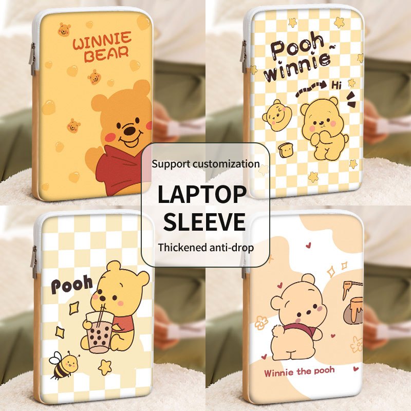 Winnie the Pooh Yellow Cute Style Laptop Bag 10-15 Inch PU Leather ...
