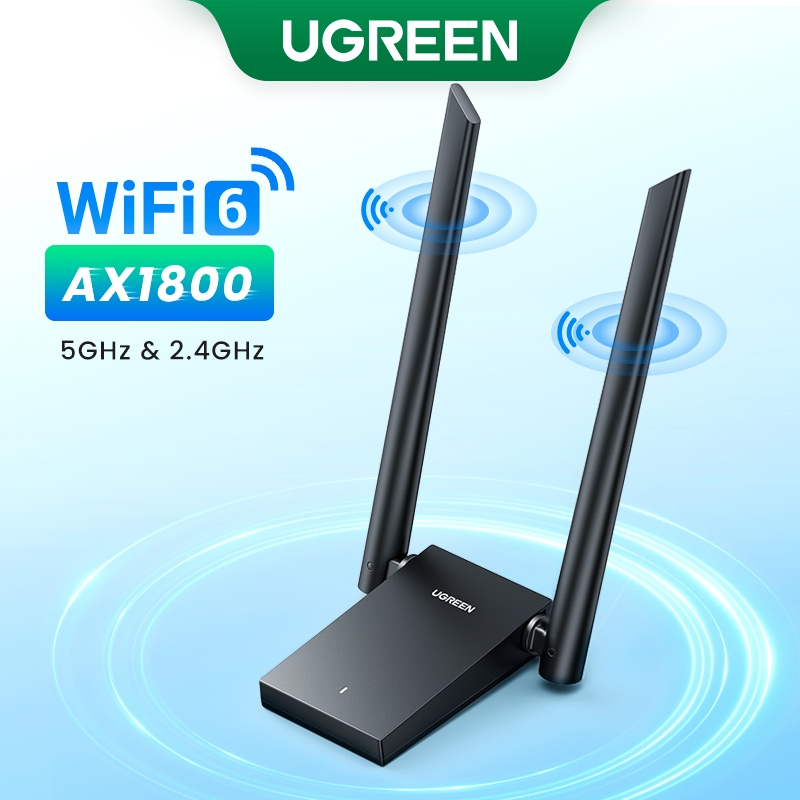 UGREEN AX1800 WiFi Adapter WiFi6 Dual Antenna USB3.0 5G&2.4G Dual-band USB WiFi for PC Laptop ...