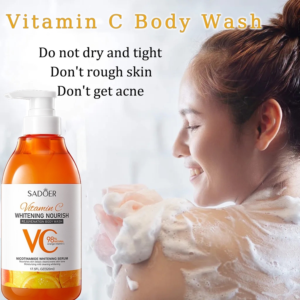 SADOER Vitamin C Whitening Nourishing Resurfacing Body Wash 98% Natural Orange VC Moisturizing ...