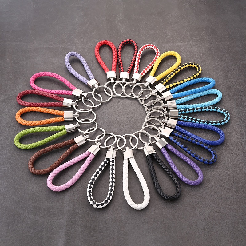 ((Random Color) Braided Leather Lobster Keychain Circle Car Keychain ...