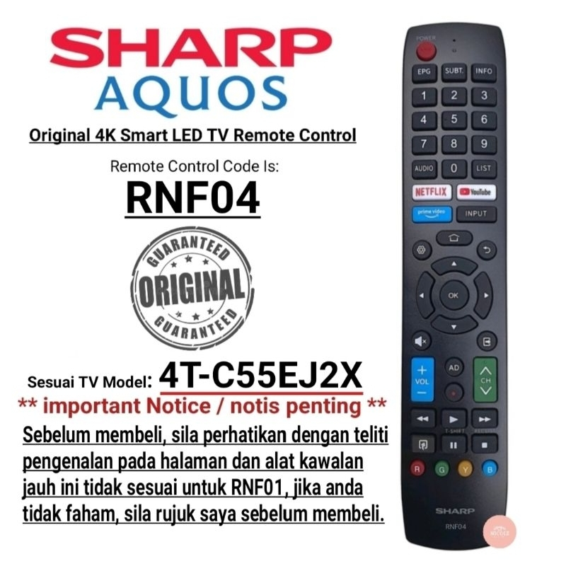 Original SHARP 4K Smart TV Remote Control RNF04 | Shopee Singapore