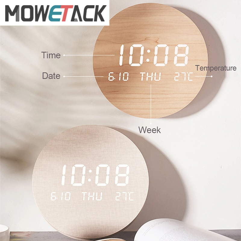 LED Digital Wall Clock Temperature Date Time Display Mute Creative ...