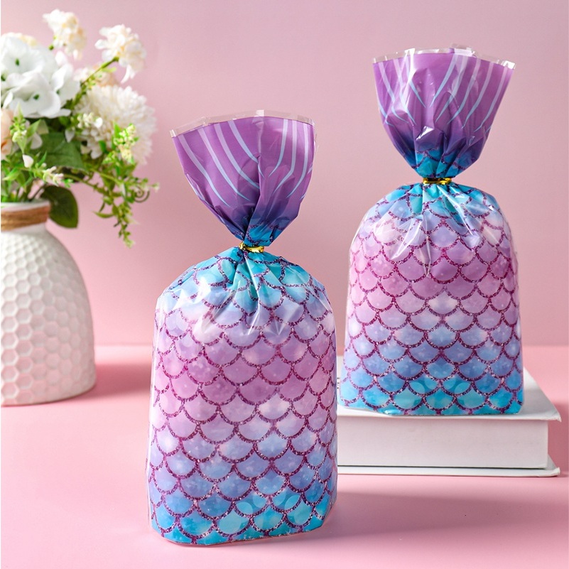 30pcs/pack Little Mermaid Candy Bags Purple Blue Fish Scales Pattern ...