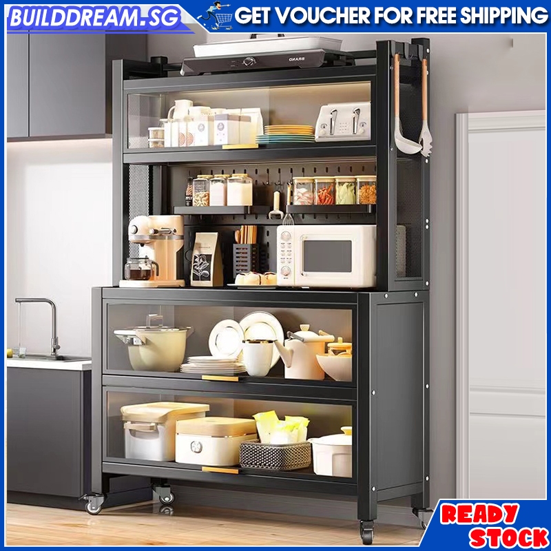 Movable Kitchen Cabinet Metal Rack Shelf Storage Rack With Wheels Multi ...