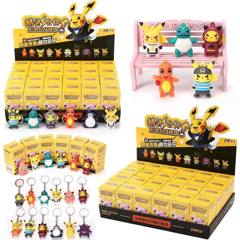 24pcs Pokemon Keychain Blind Box Pikachu Pendant Mystery Figurine Box ...