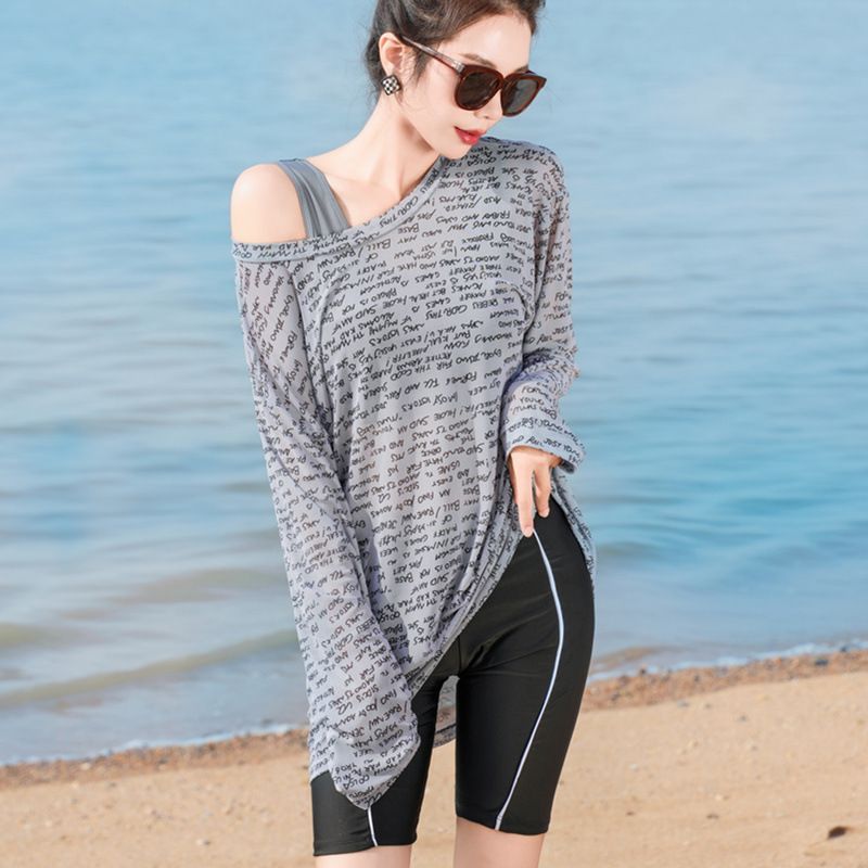 2024 new sport style split 3 pieces set swimsuit woman sun protection ...