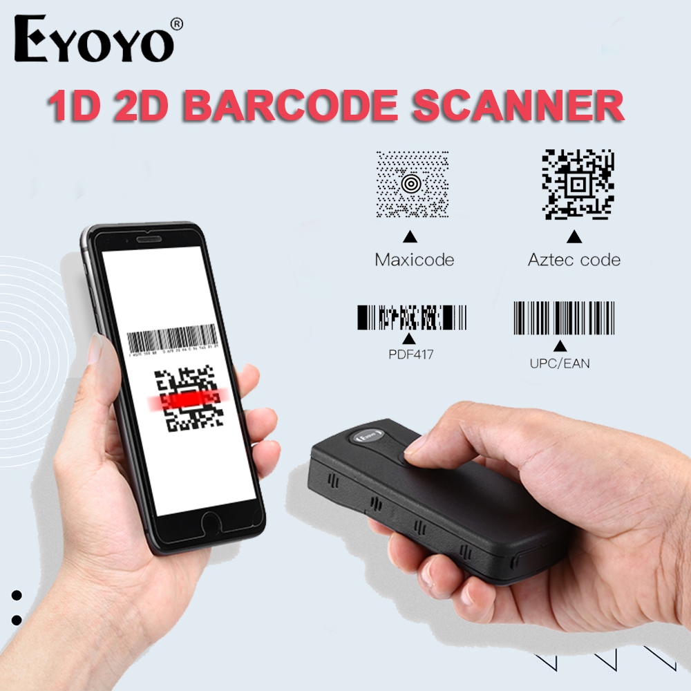 Eyoyo 1D 2D Barcode Scanner Wireless 2.4G USB Bar Code Reader Mini Bluetooth Barcode Scanner QR ...