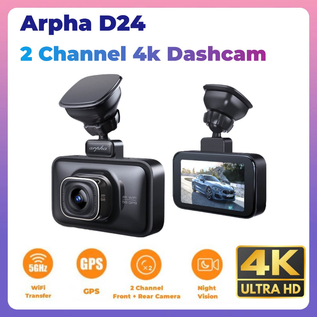 Arpha D24 4K Dual-Channel Dashcam 2160P Car Camera Driving Recorder with GPS Voice Control WiFi ...