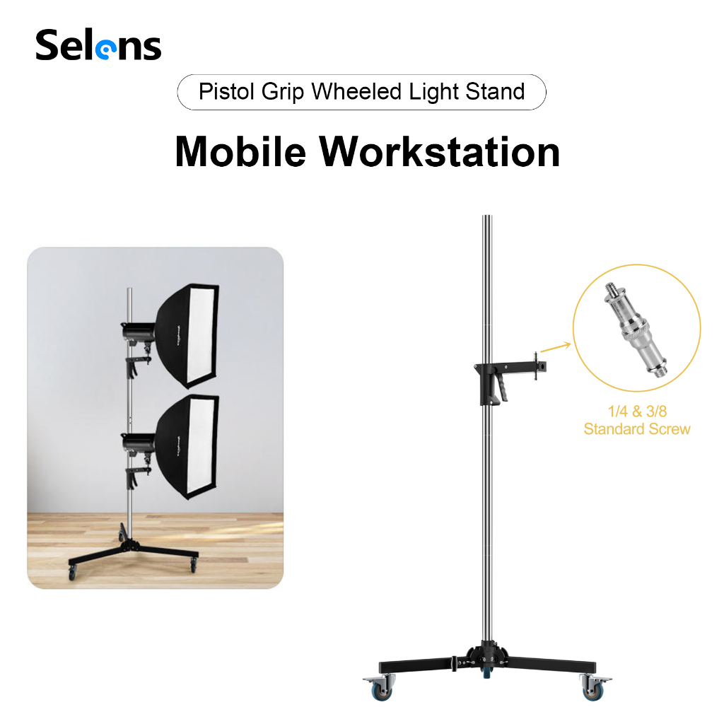 Selens Light Stand with Wheels Adjustable Photography Camera Overhead ...