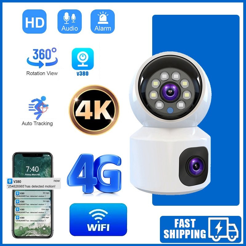 V380 cctv camera 4K 4G sim card ip camera wifi wireless 8Mp Home Auto ...