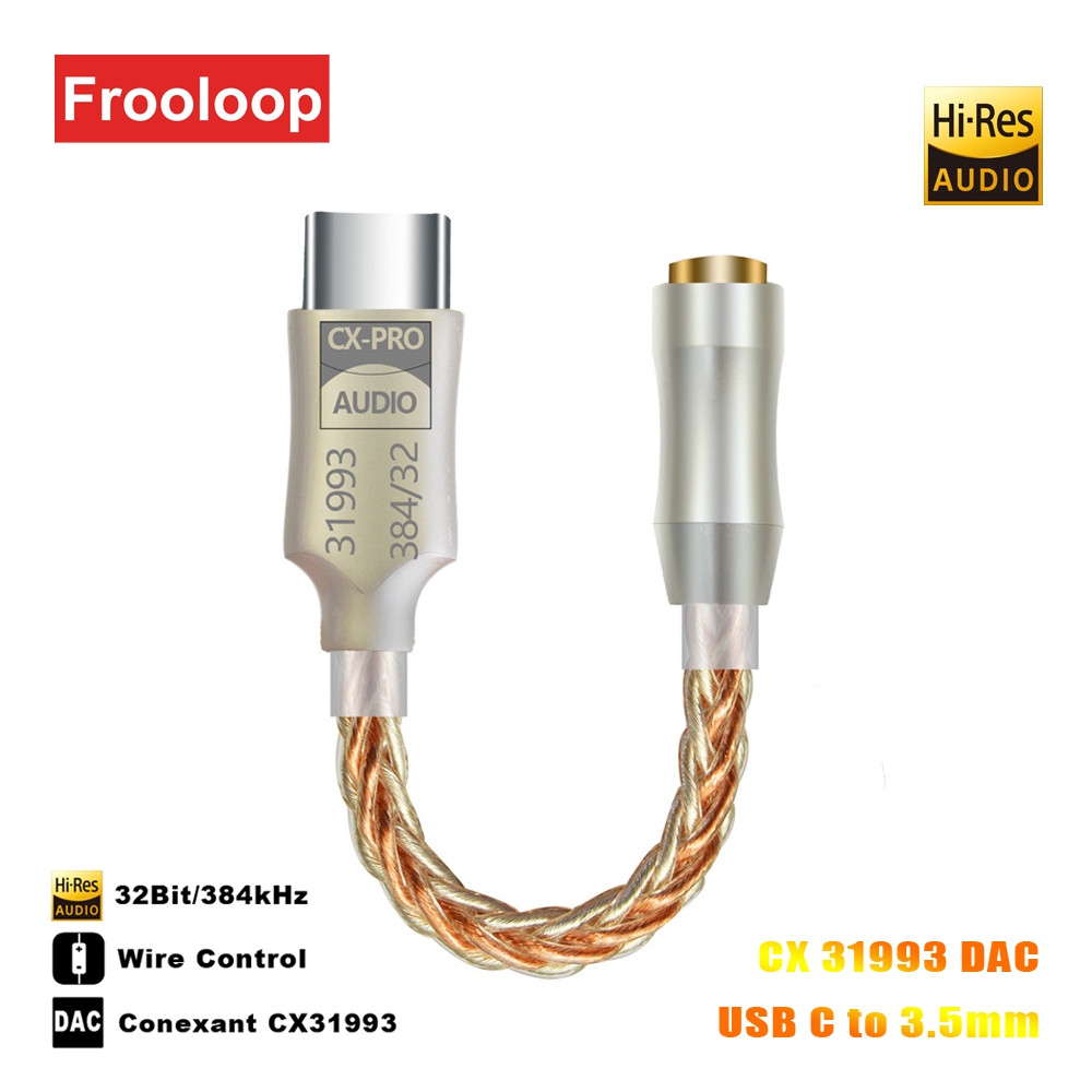 CX31993 HiFi DAC USB C To 3.5mm Jack Adapter 32Bit 384kHz USB Type-C Audio AUX Converter ...