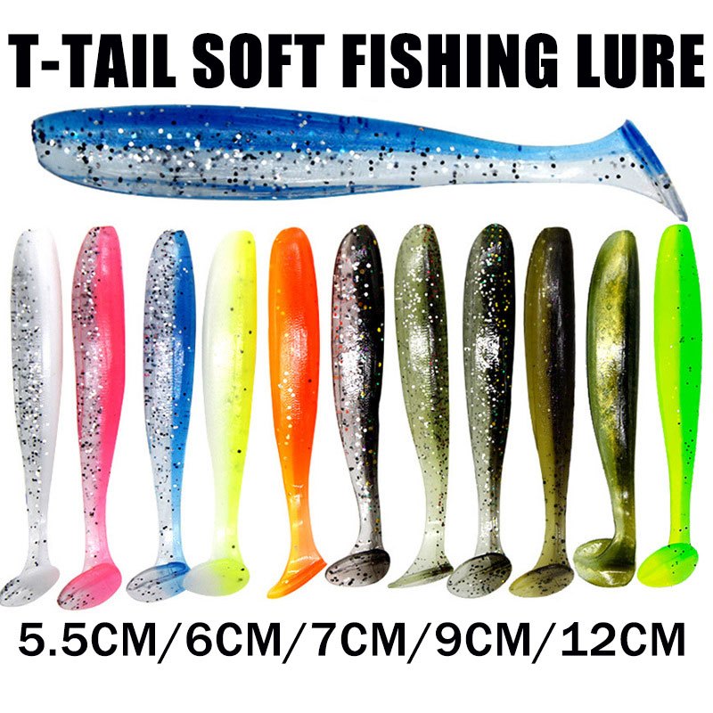 【TRAINFIS】10PCS/BAG T-Tail Soft Fishing Lure 5CM/6CM/7CM/9CM/12CM PVC ...