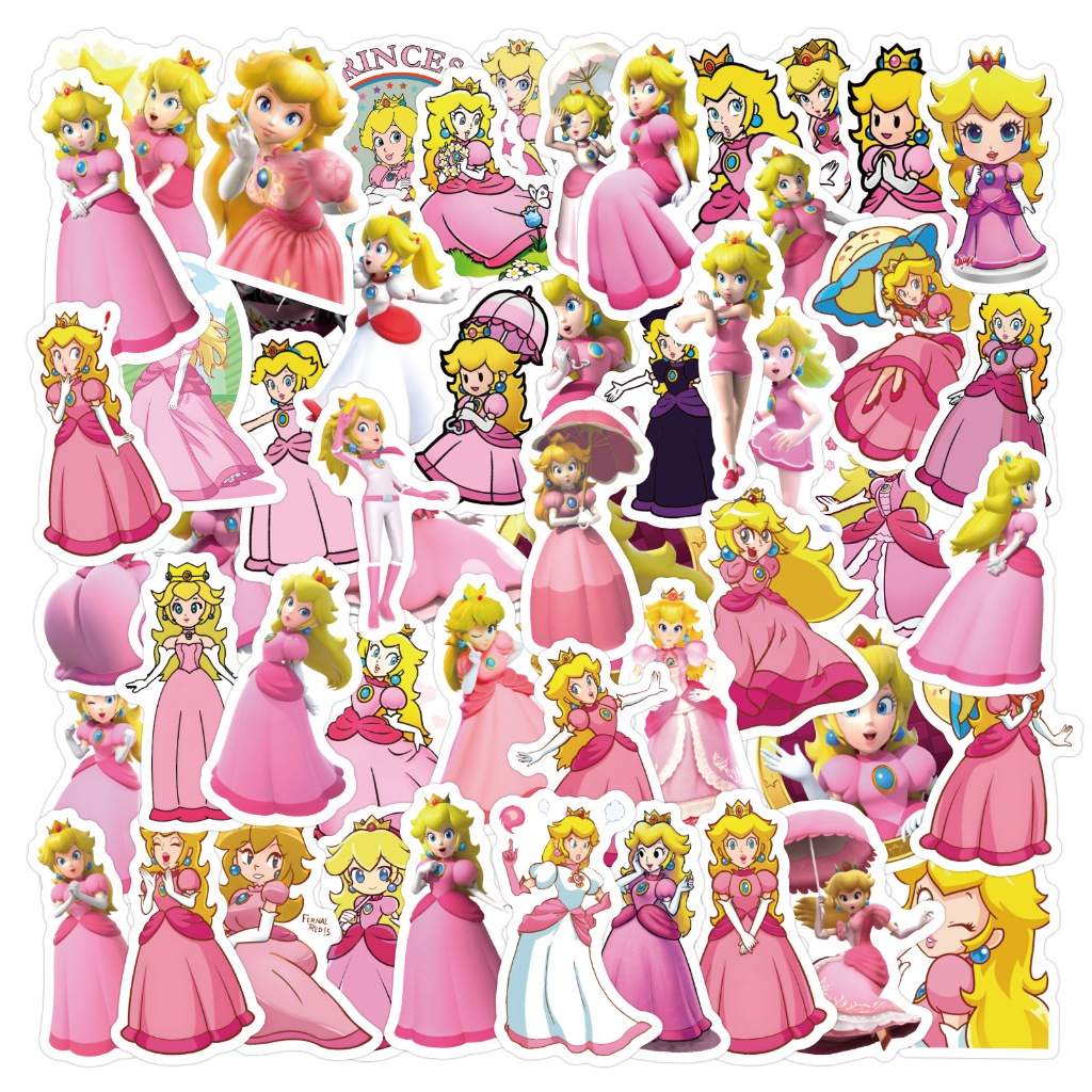 60 pcs Princess Peach From Super Mario Bros Cartoon Waterproof PVC ...