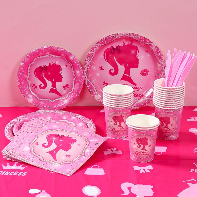 Pink Princess Theme Party Disposable Tableware Paper Plate Cup Happy ...