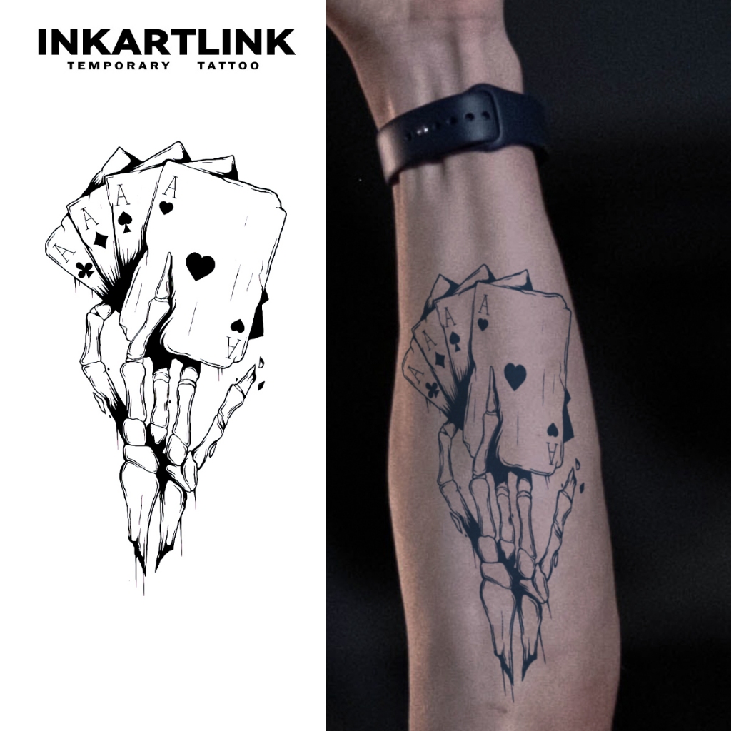 Skeleton Poker temporary tattoo stickers, waterproof long-lasting magic ...
